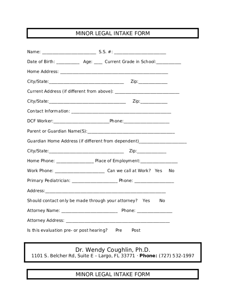 Fillable Online Guardianship of Minor Child Client Intake Form Fax ...