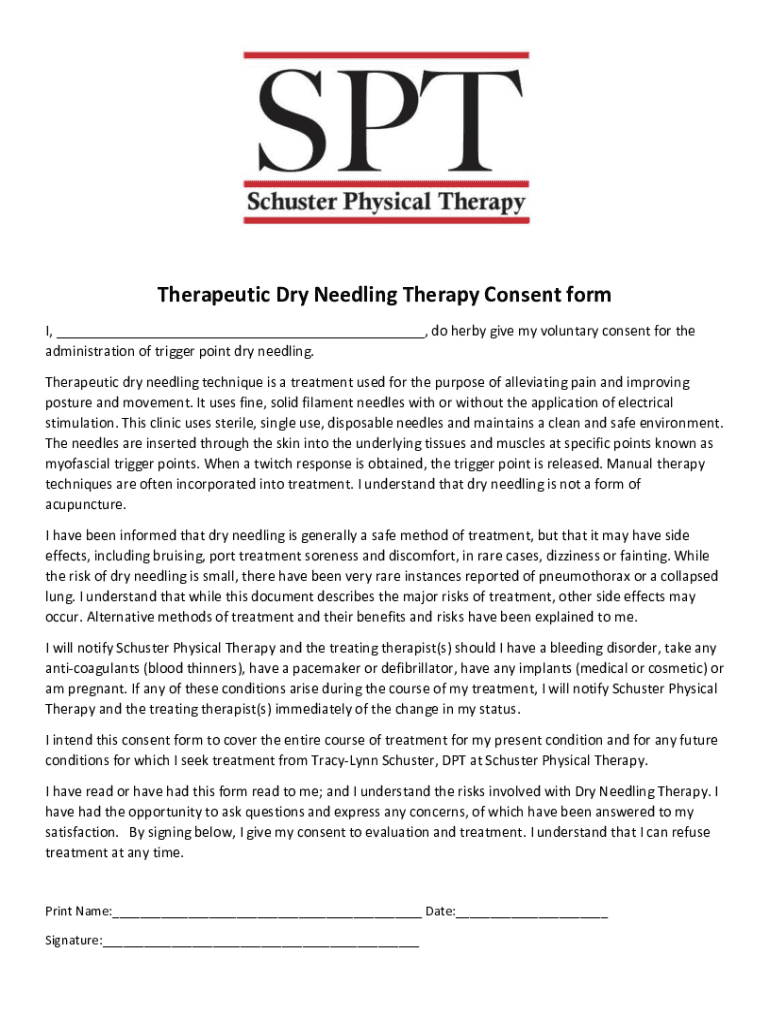 Fillable Online Therapeutic Dry Needling Therapy Consent form Fax Email ...