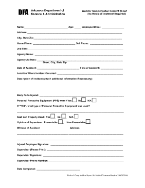 Fillable Online Workers' Compensation Incident Report ( ... Fax Email ...