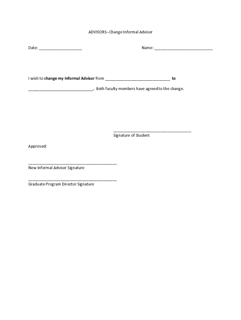 Fillable Online Faculty Advisor Change Form Fax Email Print - pdfFiller