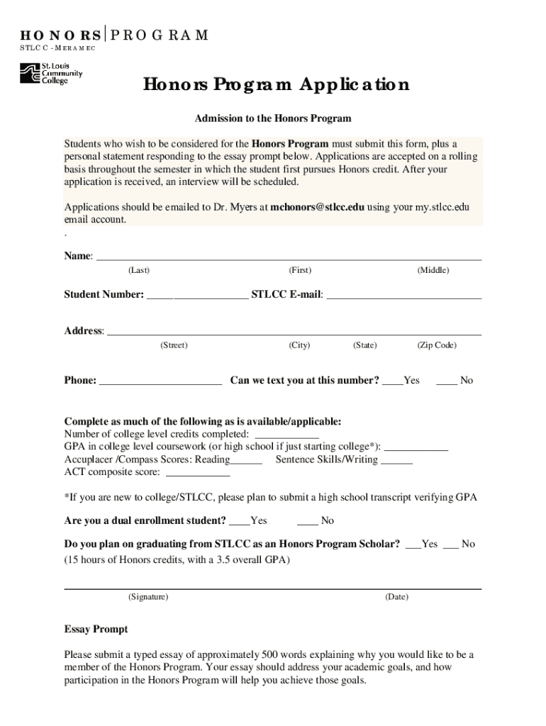 Fillable Online ApplicationMedical Honors ProgramCollege of Medicine Fax Email Print - pdfFiller