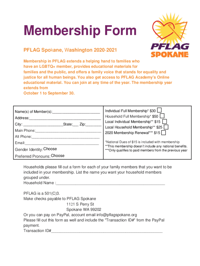 Fillable Online Membership Form - PFLAG Spokane Fax Email Print - pdfFiller