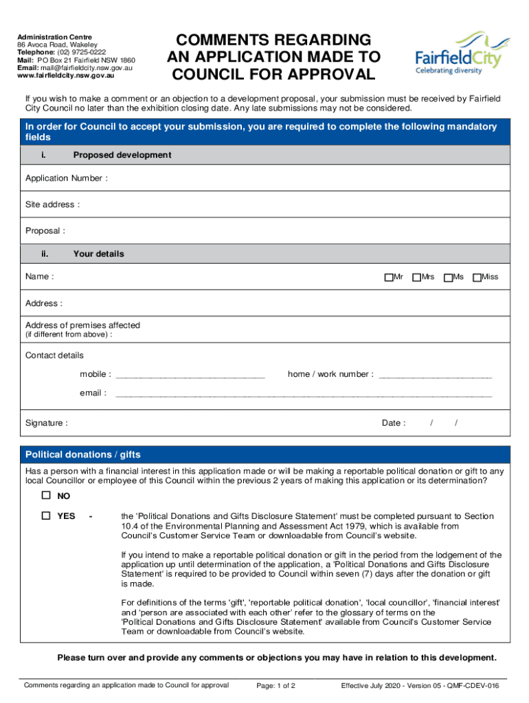 Fillable Online Application for Approval - Development and Activity ...