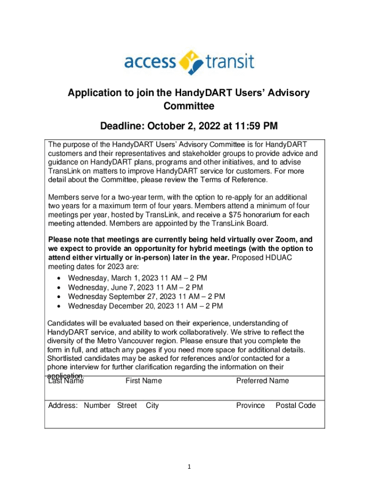 Fillable Online Users Advisory Committee Application Form Fax Email ...