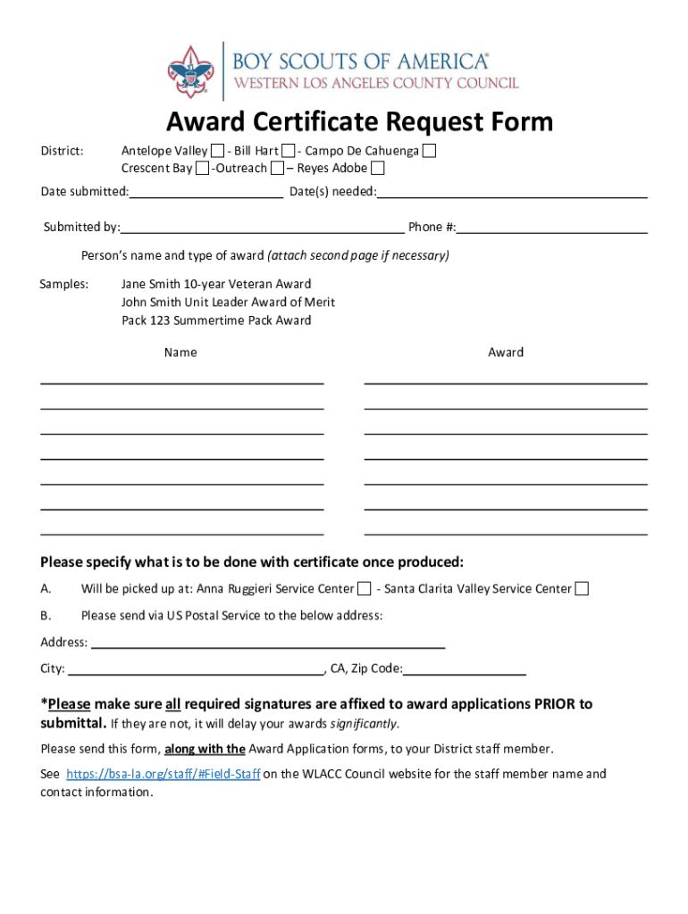Fillable Online Award Certificate Request Form Fax Email Print - pdfFiller