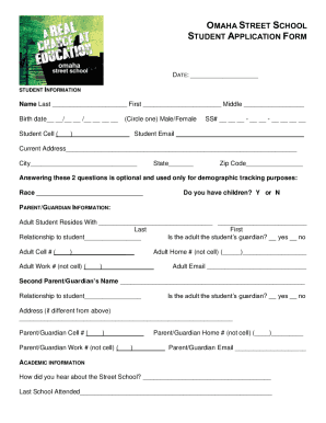 Fillable Online OMAHA STREET SCHOOL STUDENT APPLICATION FORM Fax Email ...