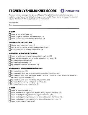 Fillable Online Lysholm Score and Tegner Activity Level in Individuals ...