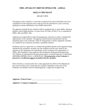Fillable Online Skill Sheets - Driver/Operator-Aerial, 3/20 Fax Email ...