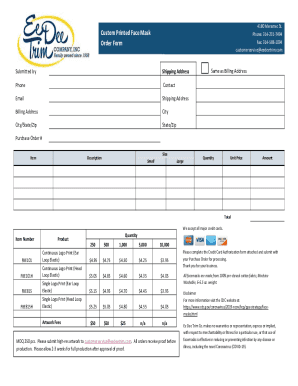 Fillable Online Custom Printed Face Mask Order Form Fax Email Print ...