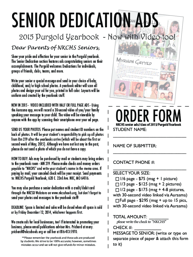 Fillable Online SENIOR DEDICATION ADS Fax Email Print - pdfFiller