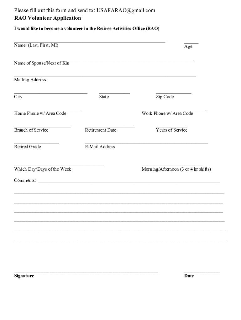 Fillable Online RAO Volunteer Application Please fill out this form and ...