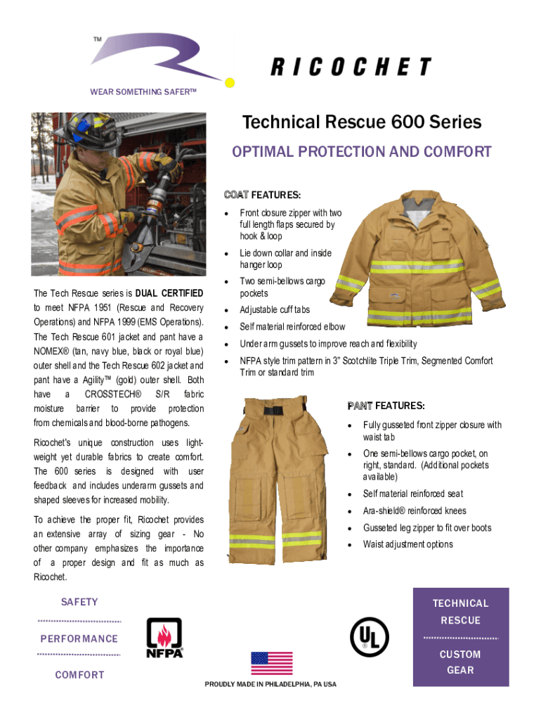 Fillable Online Ricochet Mfg NFPA Structural Firefighting Turnout Gear ...