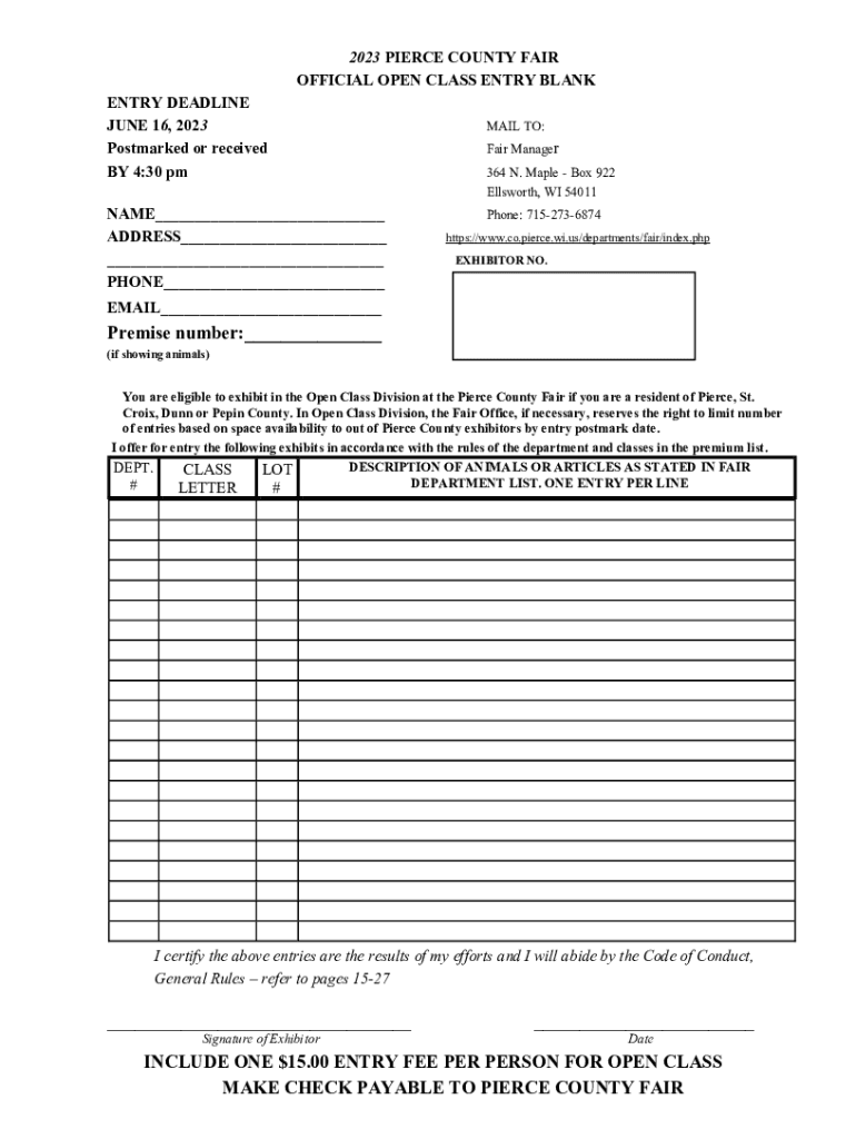 Fillable Online Pierce County Fair and Fairgrounds (WI)Ellsworth WI Fax Email Print - pdfFiller