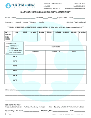 Fillable Online DIAGNOSTIC MEDIAL BRANCH BLOCK EVALUATION ... Fax Email ...