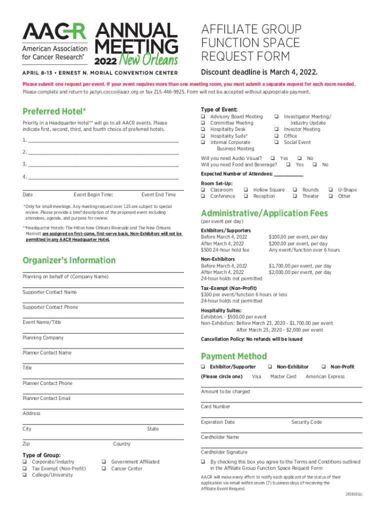 Fillable Online AFFILIATE GROUP FUNCTION SPACE REQUEST FORM Fax Email Print - pdfFiller