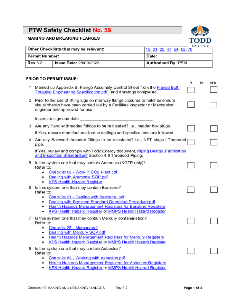 Fillable Online PTW Safety Checklist No. 59 Fax Email Print - pdfFiller