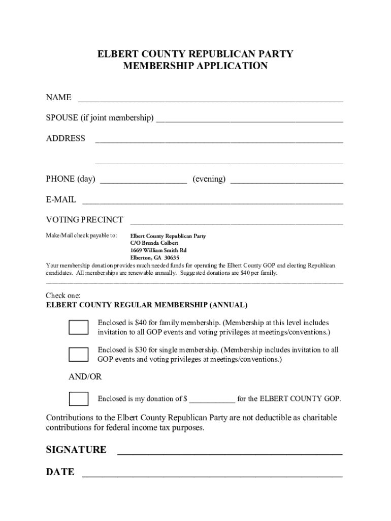 Fillable Online elbert county republican party membership application ...