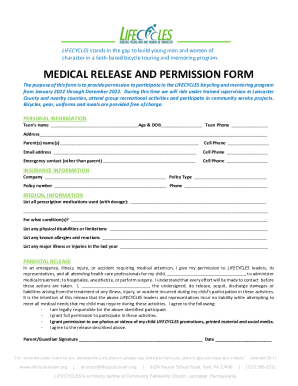 Fillable Online MEDICAL RELEASE AND PERMISSION FORM - Lifecycles Fax Email Print - pdfFiller
