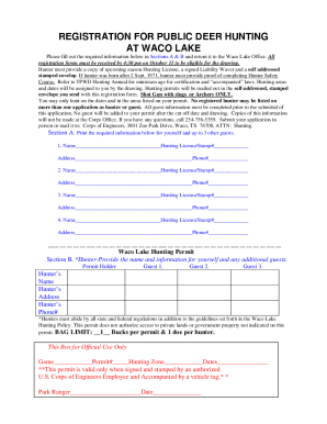 Fillable Online Application for Public Deer Hunting at Waco Lake Fax Email Print - pdfFiller