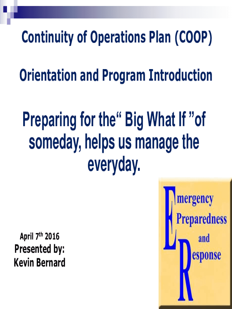 Fillable Online Continuity of Operations (COOP) Planning Workbook Fax Email Print - pdfFiller