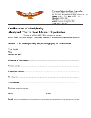 Fillable Online wonnarua org Aboriginality Form Nsw - Fill Online ...