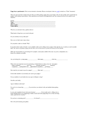 Fillable Online Puppy buyer questionnaire Fax Email Print - pdfFiller