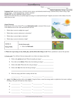 Fillable Online Student Exploration Energy Conversion In A System ...