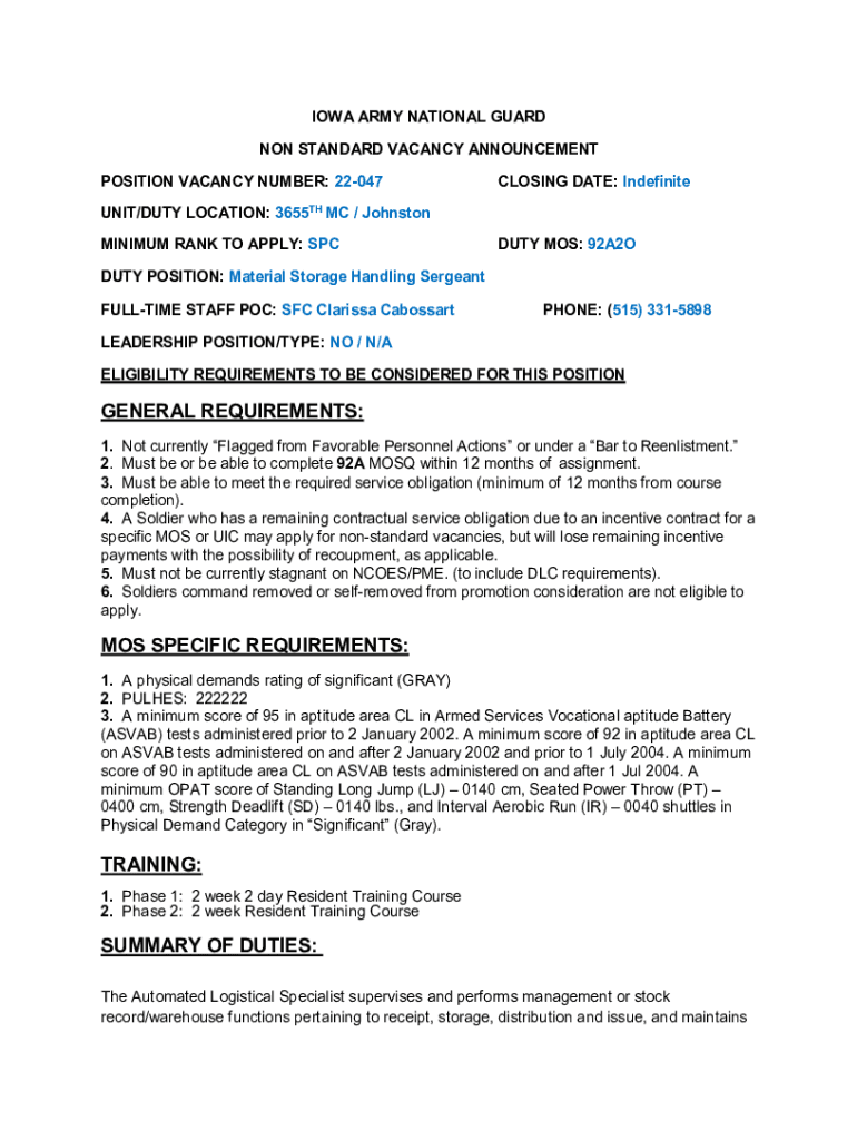 Fillable Online MOS SPECIFIC REQUIREMENTS: TRAINING Fax Email Print ...