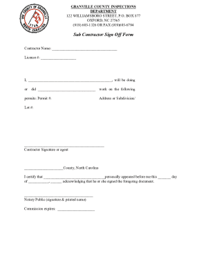 Fillable Online Sub Contractor Sign Off Form Fax Email Print - pdfFiller