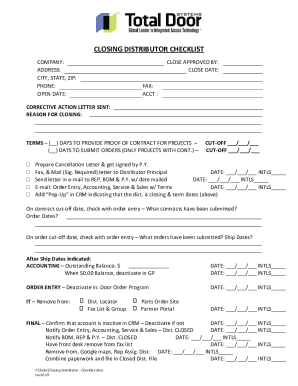 Fillable Online CLOSING DISTRIBUTOR CHECKLIST Fax Email Print - pdfFiller
