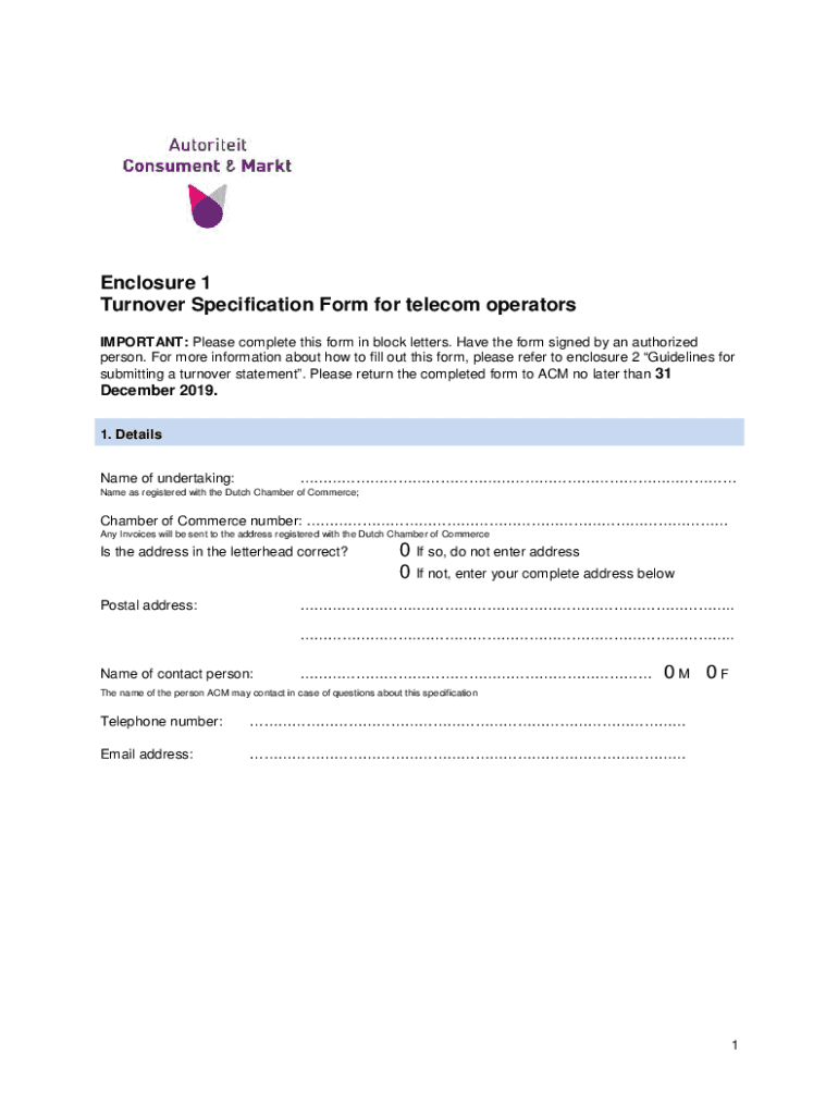 Fillable Online Turnover specification form telecom providers Fax Email ...