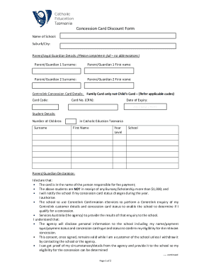 Fillable Online Concession Card Discount Form - Our Lady of Lourdes ...