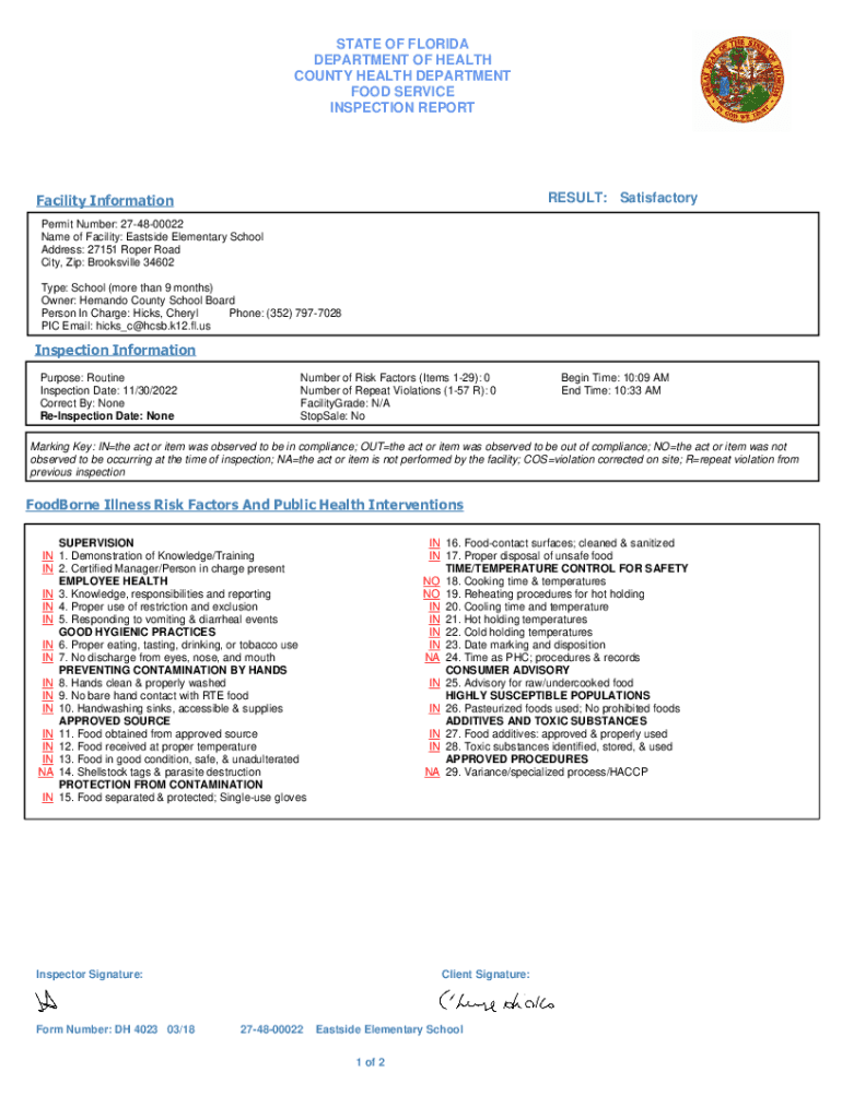 Fillable Online Health Inspection Report EES Fax Email Print - pdfFiller