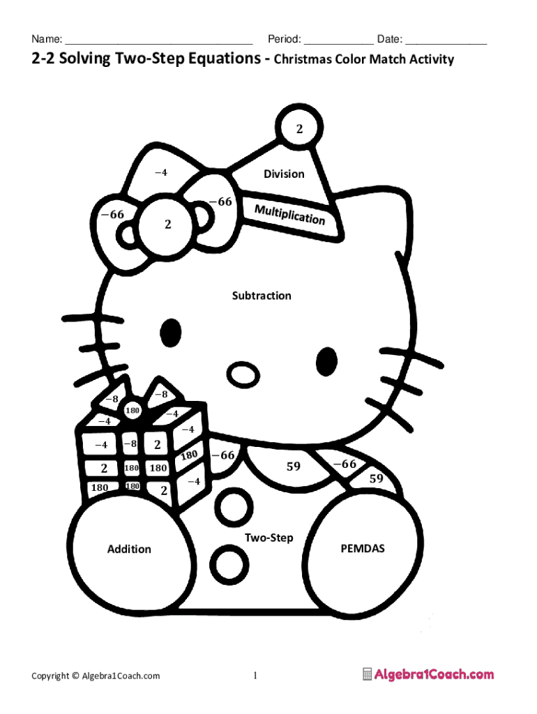 Fillable Online 2-2 Solving Two-Step Equations - Christmas Color Match ...