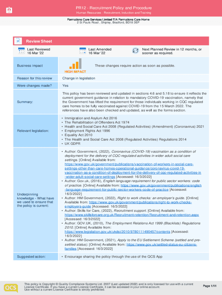 Fillable Online Review Sheet PR12 - Recruitment Policy and Procedure Fax Email Print - pdfFiller