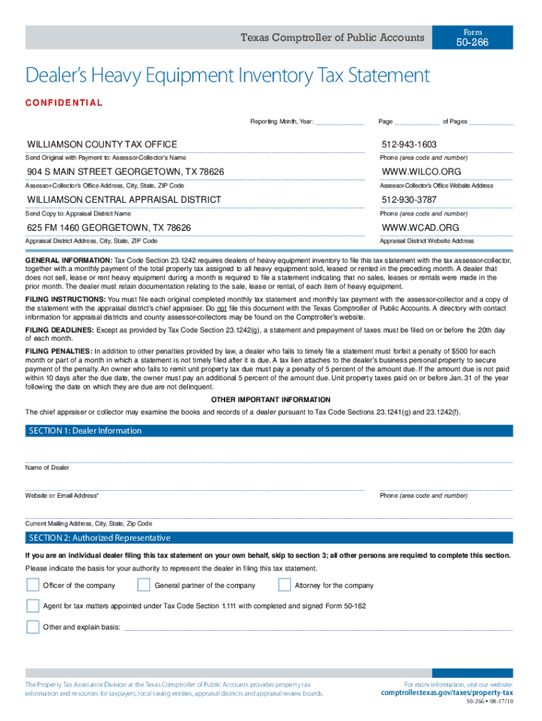 Fillable Online 50-266 Dealer's Heavy Equipment Inventory Tax Statement ...