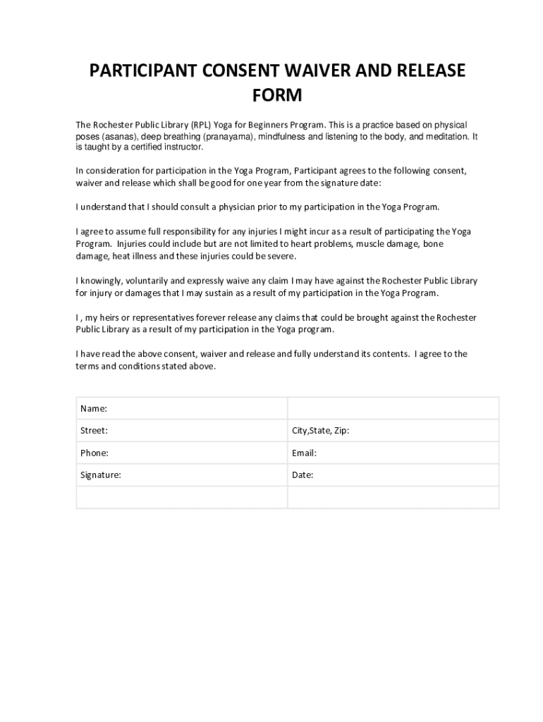 Fillable Online PARTICIPANT CONSENT WAIVER AND RELEASE FORM Fax Email Print - pdfFiller