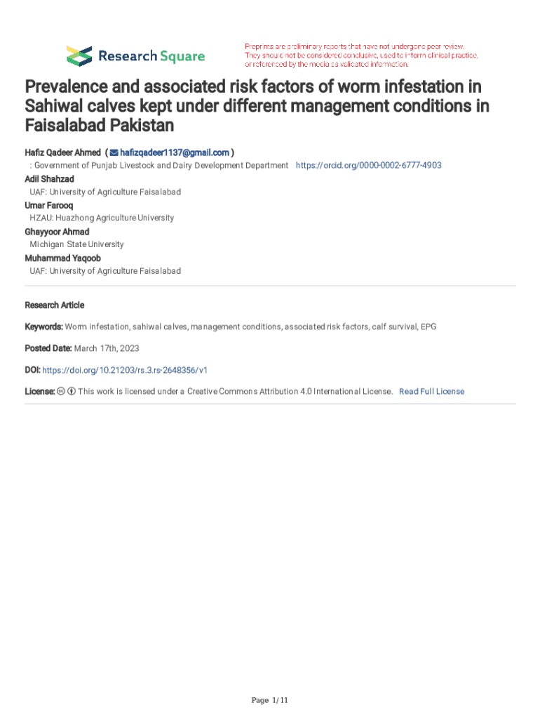 Fillable Online Prevalence and associated risk factors of worm ...