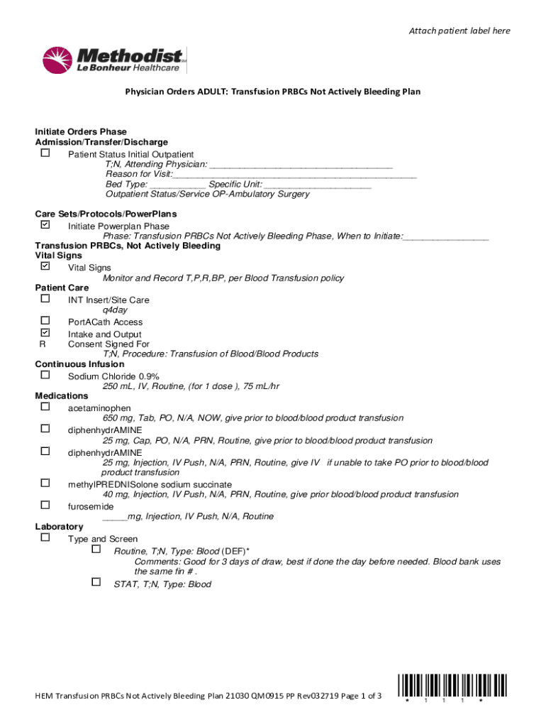 Fillable Online Attach patient label here Physician Orders ADULT ...