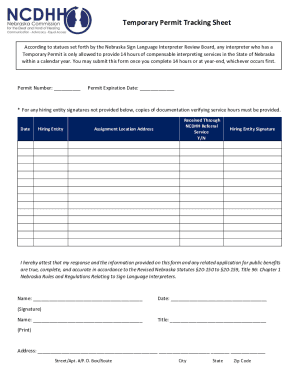 Fillable Online Temporary Permit Tracking Sheet Interpreting Jobs ...