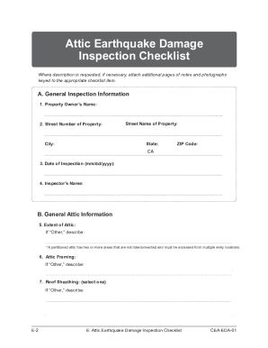 Fillable Online Attic Earthquake Damage Inspection Checklist Fax Email ...