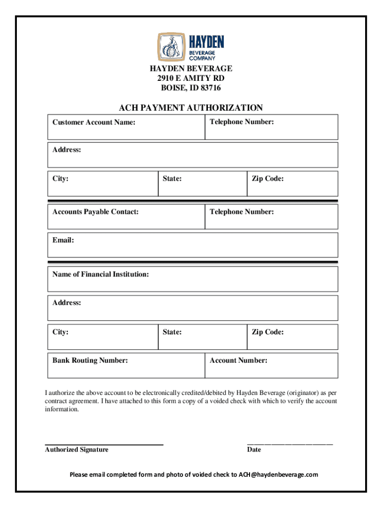 Fillable Online ACH PAYMENT AUTHORIZATION Fax Email Print - pdfFiller