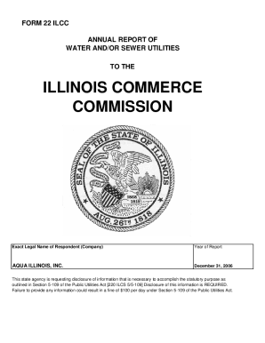 Fillable Online Form 22 ILCC - Annual Report of Water and/or Sewer ...