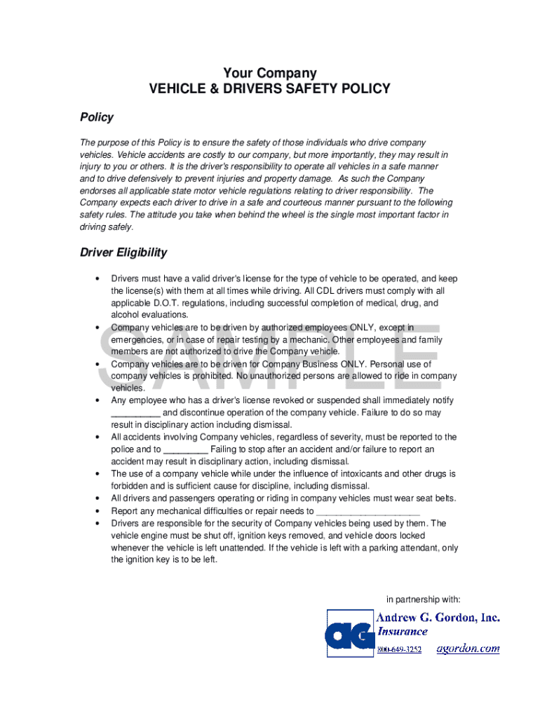 Fillable Online A Guide to Writing a Company Vehicle Use Policy Fax ...