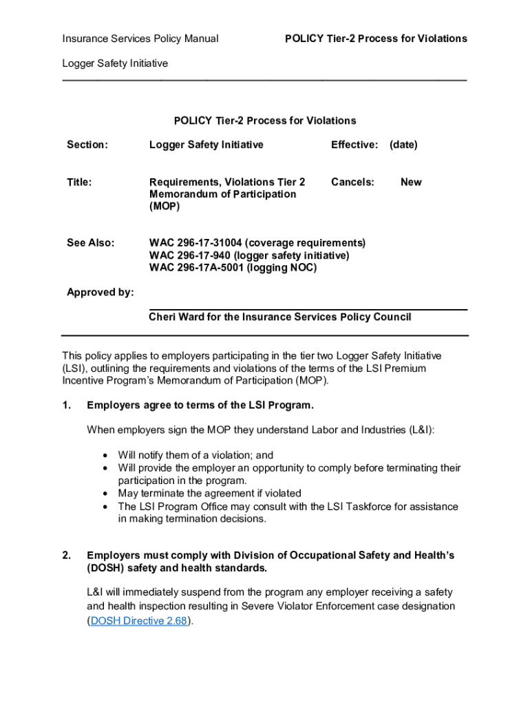 Fillable Online lni wa Policy 81.02 Tier 2 Requirements, Violations Fax ...