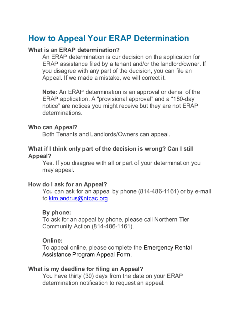 Fillable Online How to Appeal Your ERAP Determination Fax Email Print ...