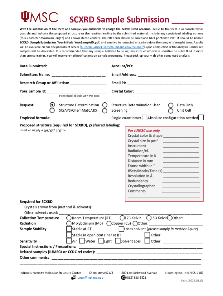 Fillable Online Sample Submission, Single Crystal X-ray Diffraction Fax Email Print - pdfFiller