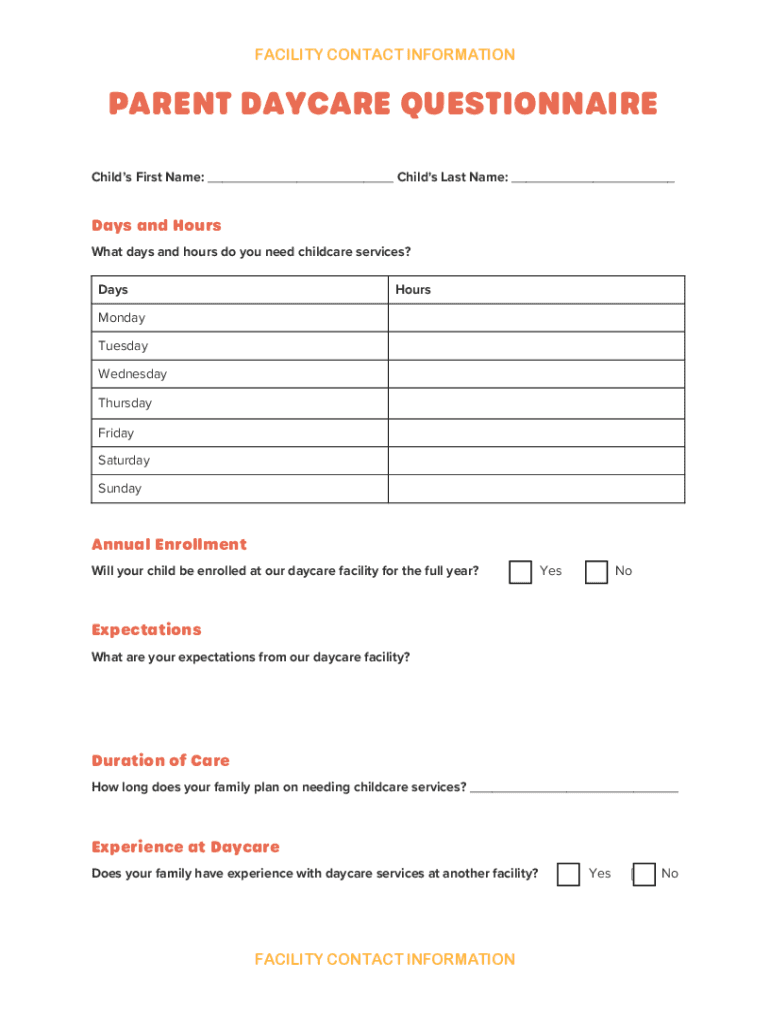 Fillable Online Parents Daycare Questionaire.docx Fax Email Print ...