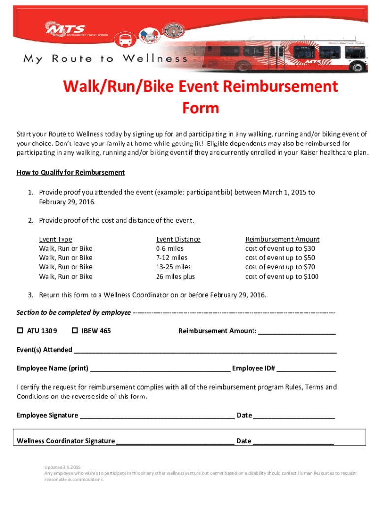Fillable Online Walk/Run/Bike Event Reimbursement Form Fax Email Print ...