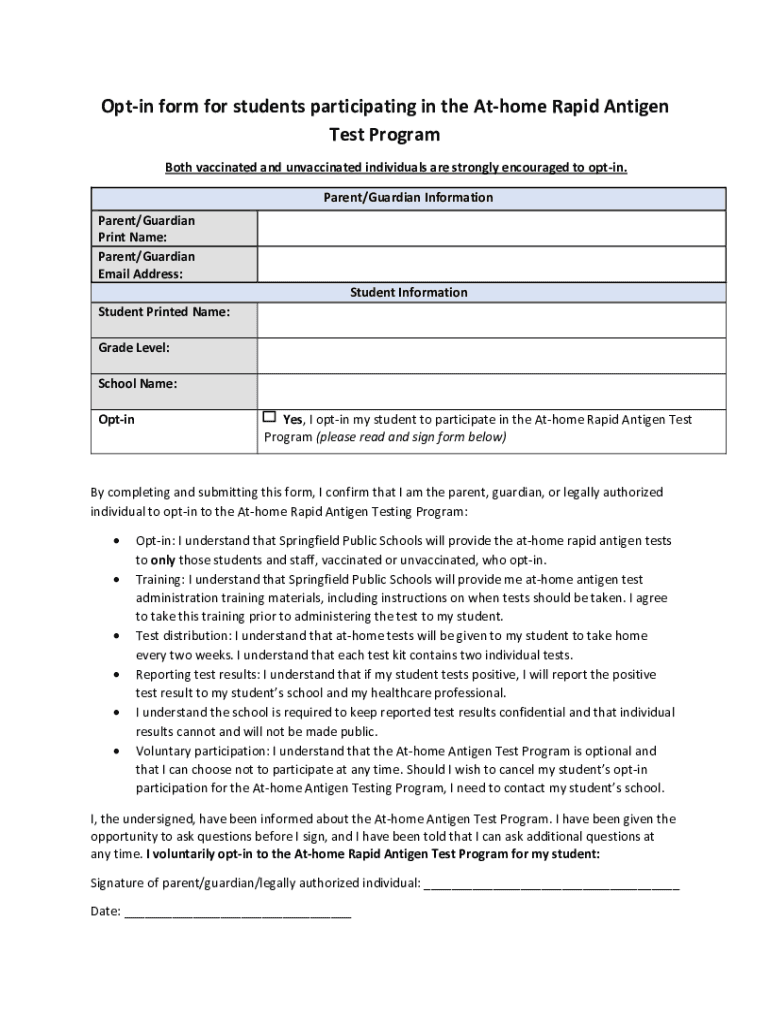 Fillable Online Opt-in form for students participating in the at-home ...